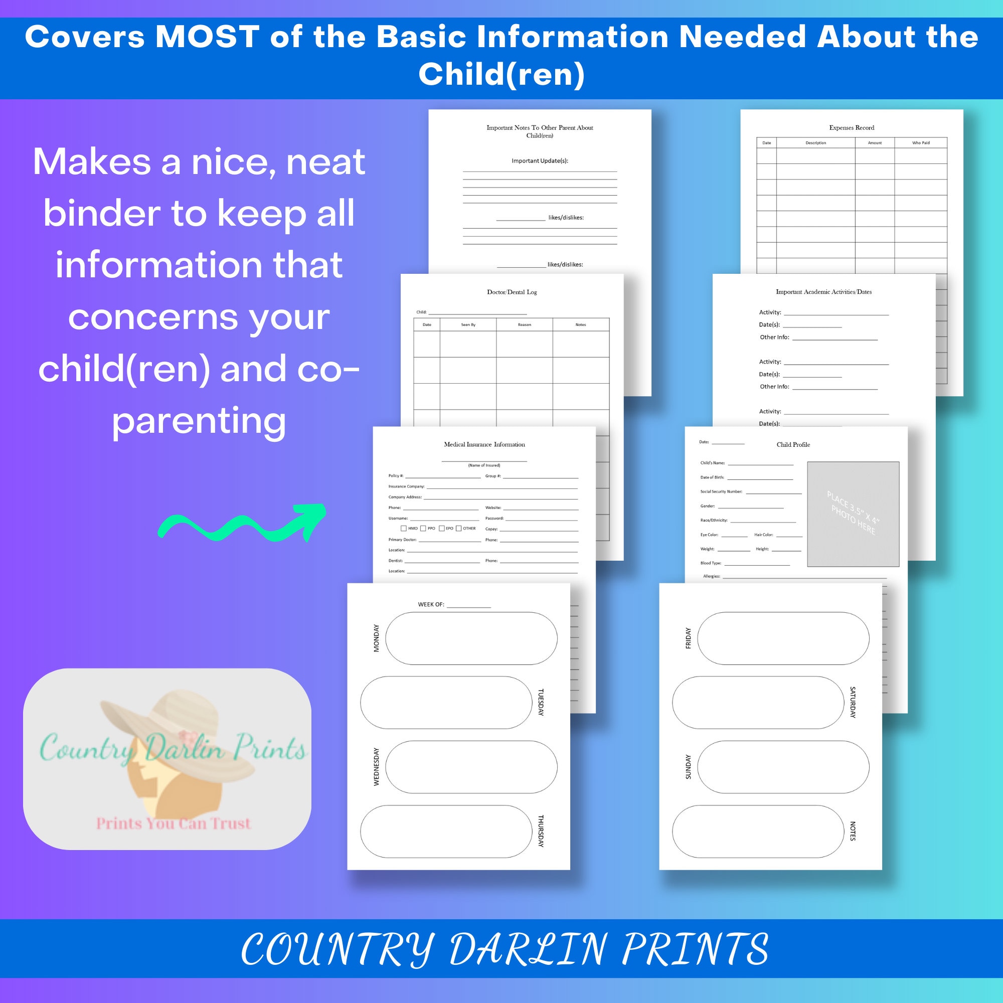Coparenting Binder, Shared Custody Planner, Co Parenting Log, Parent ...