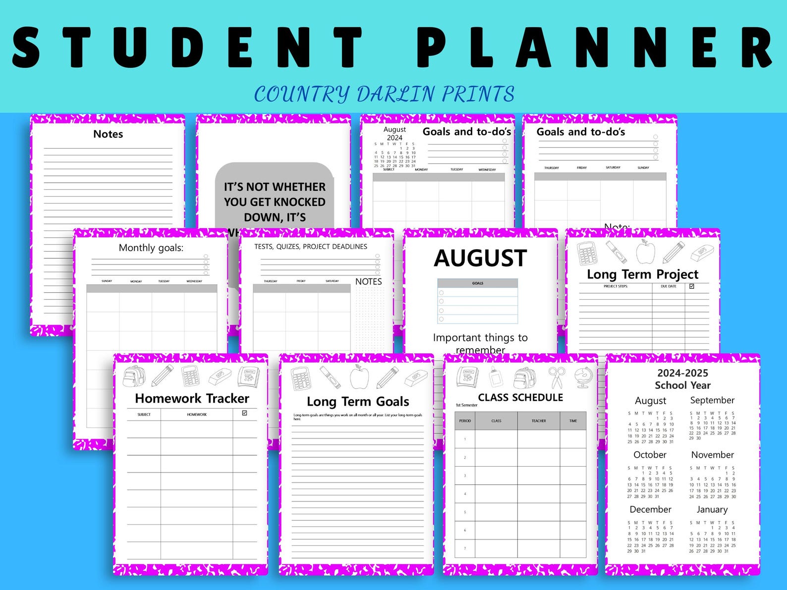 Student Planner Printable, Student Organizer, Back to School 2024-2025 ...