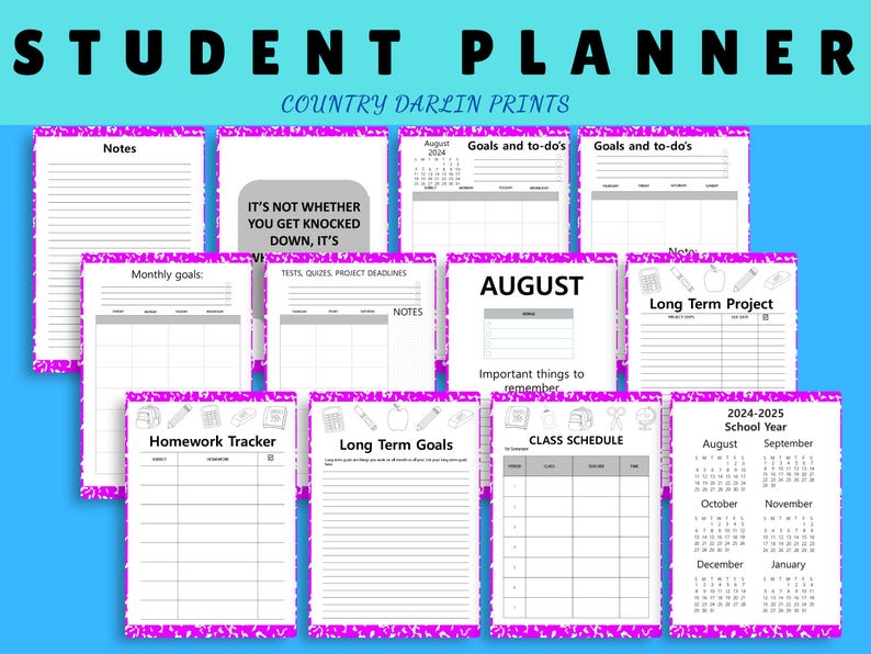 Student Planner Printable, Student Organizer, Back to School 2024-2025 ...