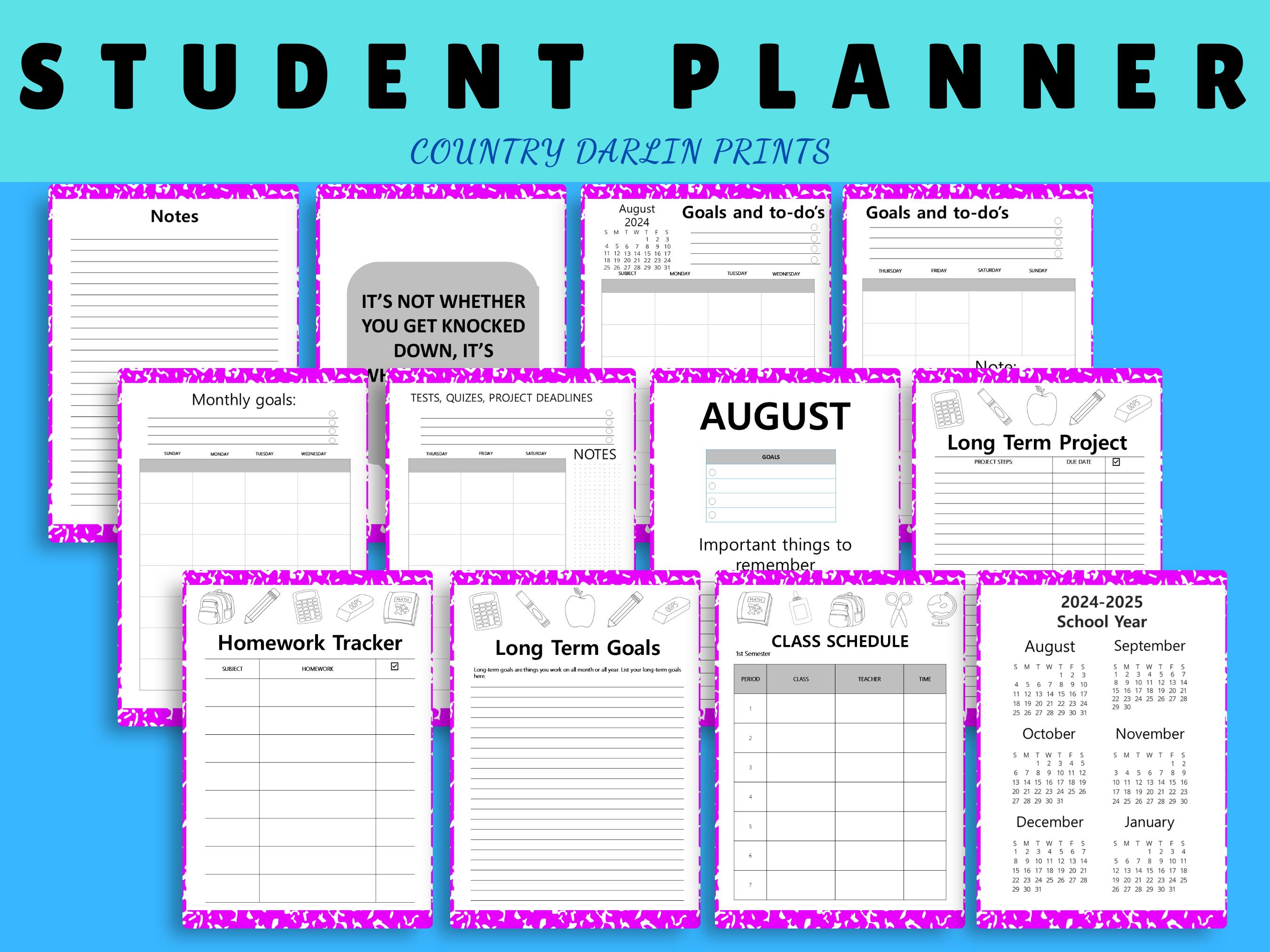 Student Planner Printable, Student Organizer, Back to School 2024-2025 ...