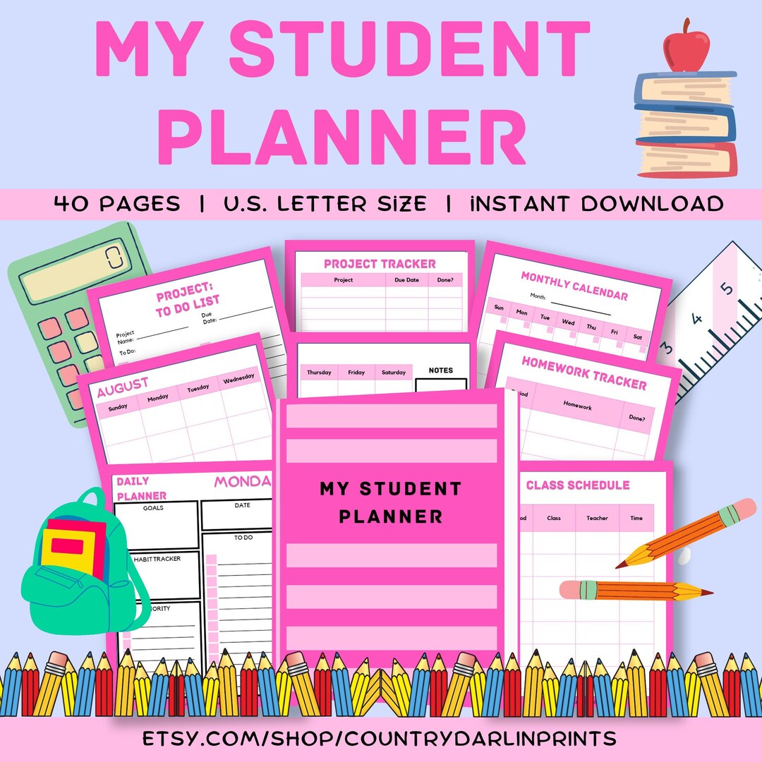 Printable Student Planner, Back to School, 2024 2025 Planner, Homework ...