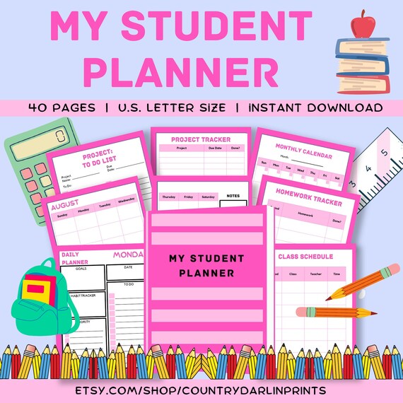 Printable Student Planner Back to School 2022 2023 Planner - Etsy