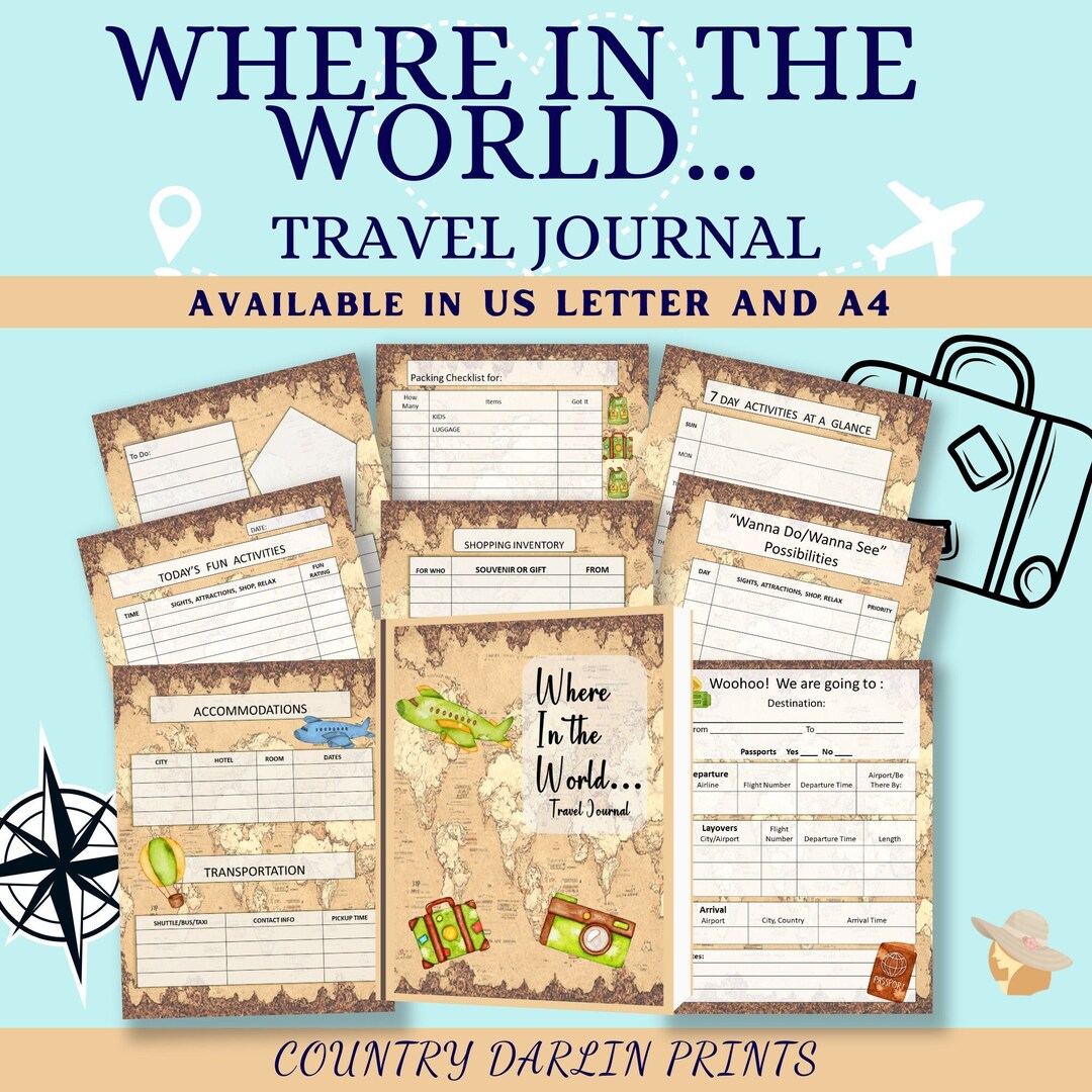 Where in the World Traveling Journal, Vintage Journal, Travel Template ...