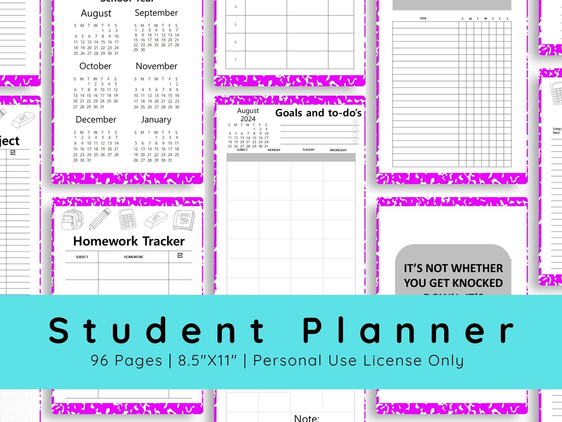 Student Planner Printable, Student Organizer, Back to School 2024-2025 ...