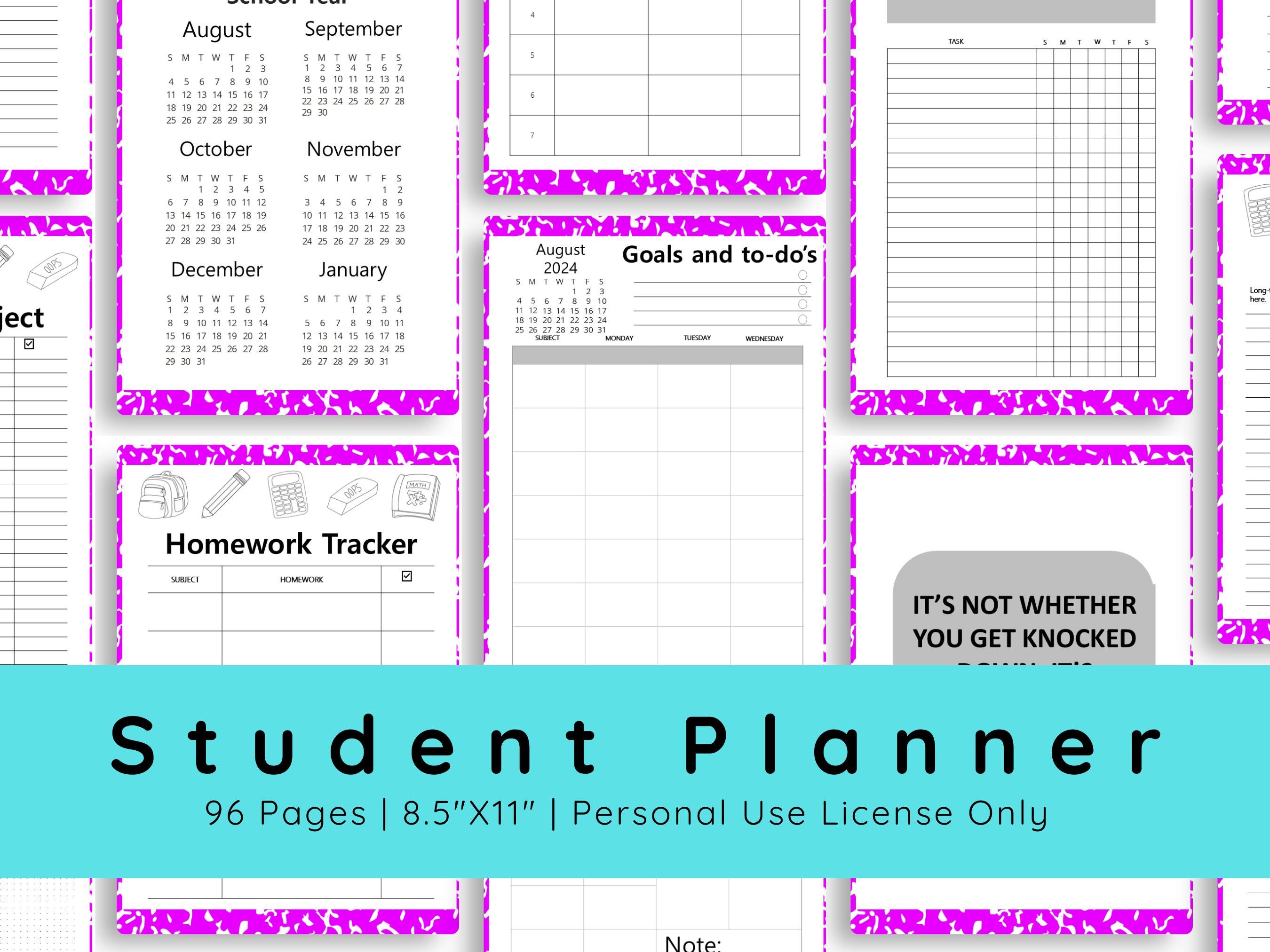 Student Planner Printable, Student Organizer, Back to School 2024-2025 ...