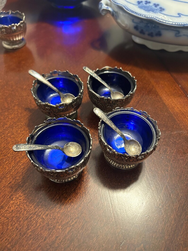 Salt Cellar - Coblat and Silver With Spoons - Etsy