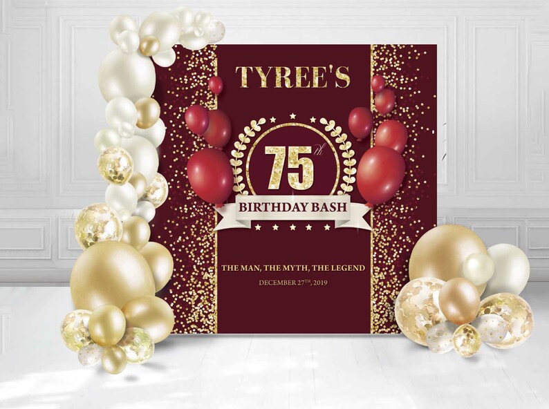 Birthday 75th Backdrop Personalized for Photography Burgundy - Etsy