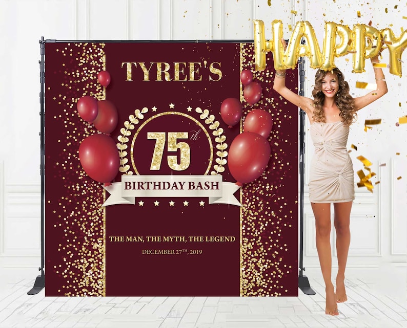 Birthday 75th Backdrop Personalized for Photography Burgundy - Etsy