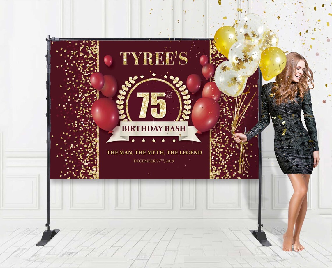 Birthday 75th Backdrop Personalized for Photography Burgundy - Etsy