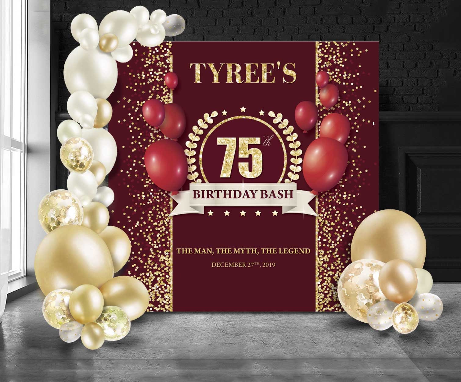 Birthday 75th Backdrop Personalized for Photography Burgundy | Etsy