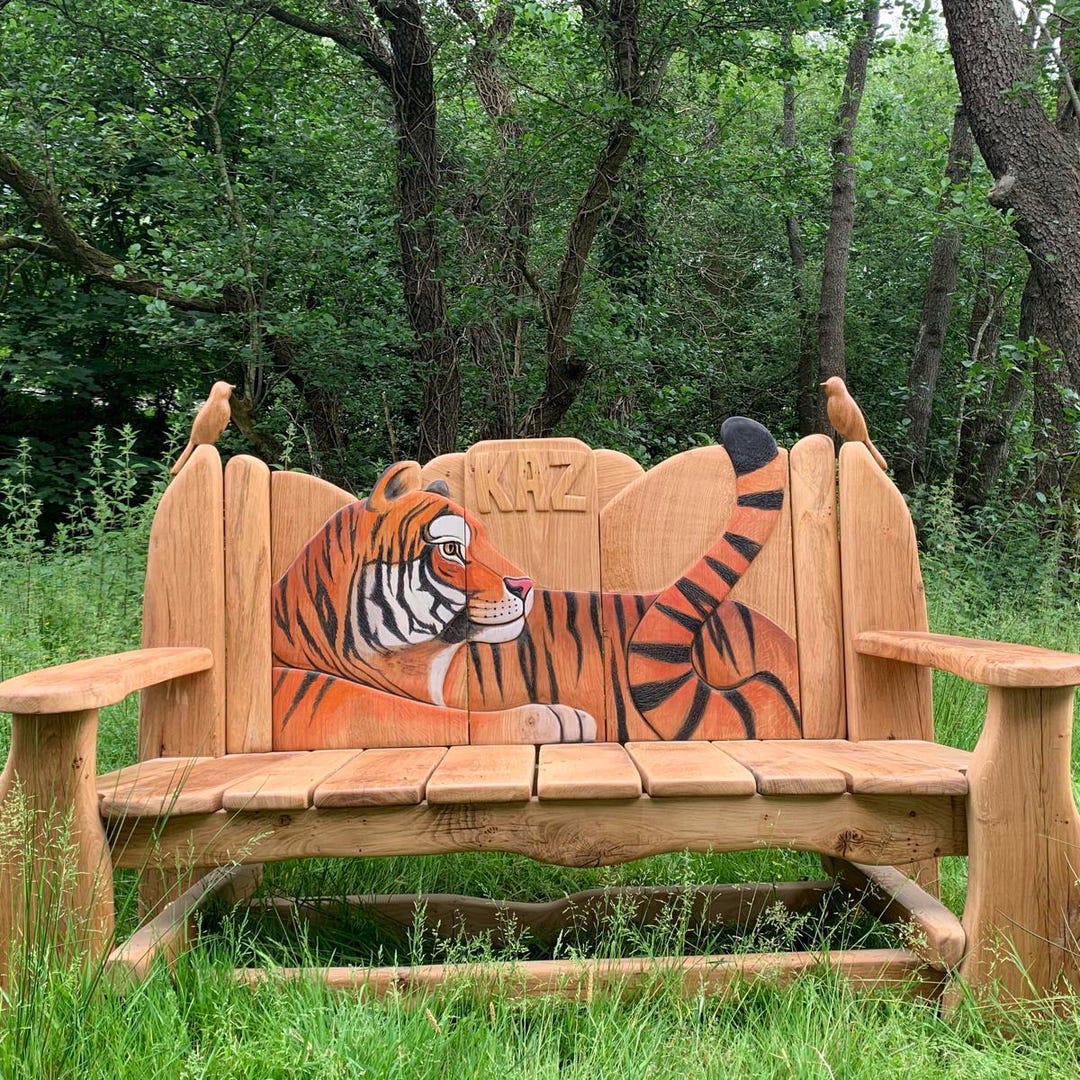 Personalized Wooden Tiger Bench Hand-carved Outdoor Garden Seat With ...