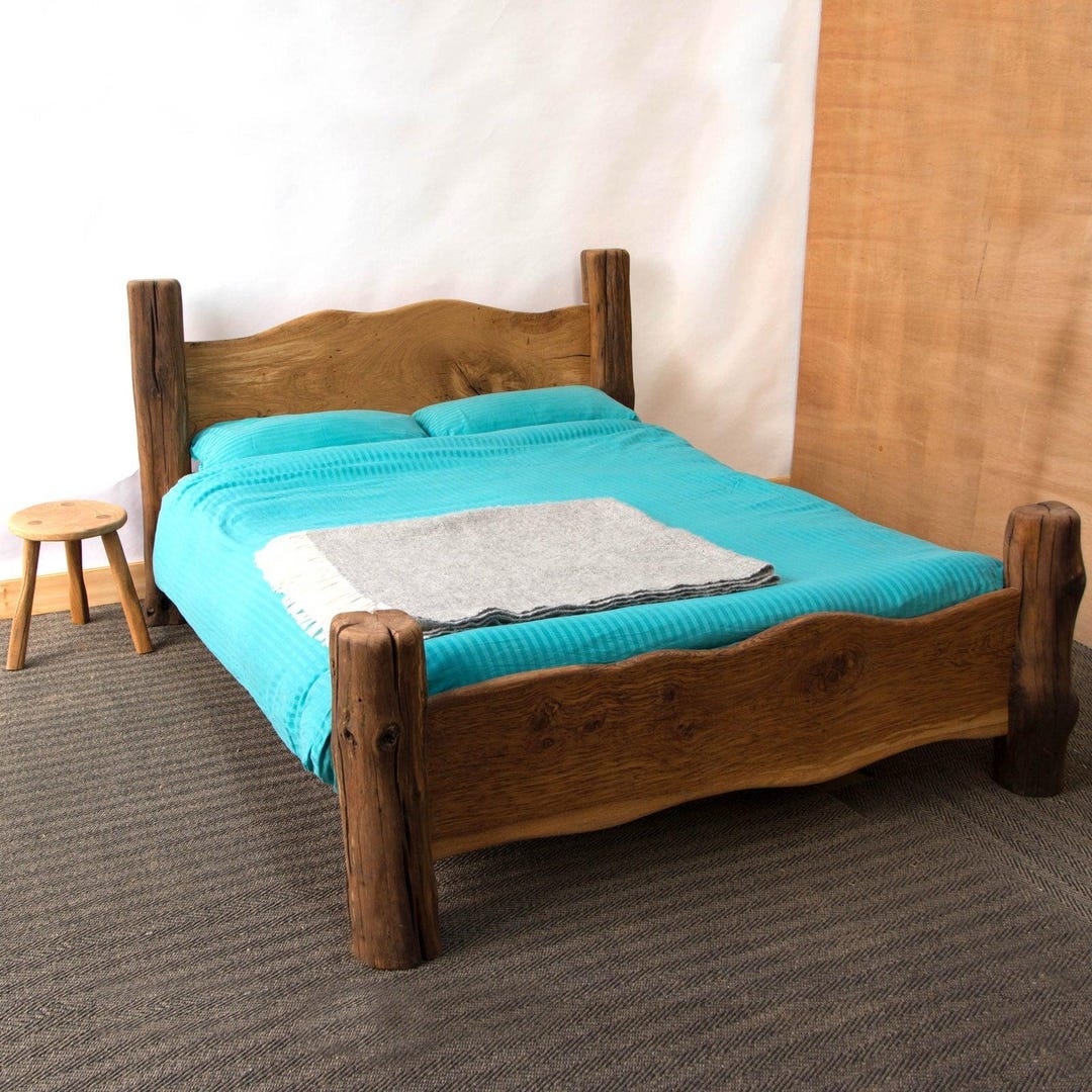 Custom Rustic Bed Frame Handmade Solid Wood Bed With Natural Grain ...