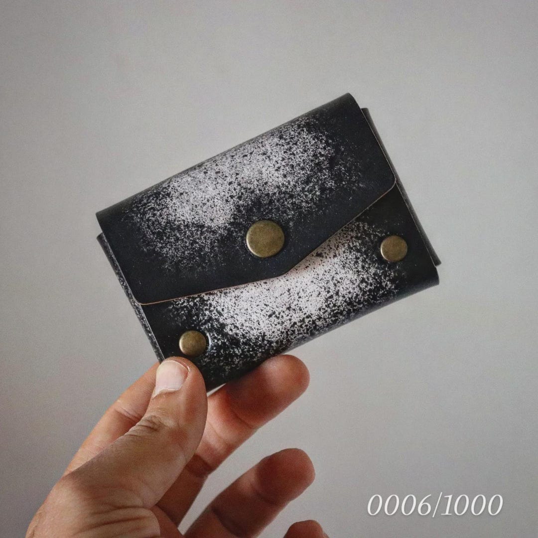 Hand-painted Leather Wallet: Black & White Vachetta, Minimalist Style ...