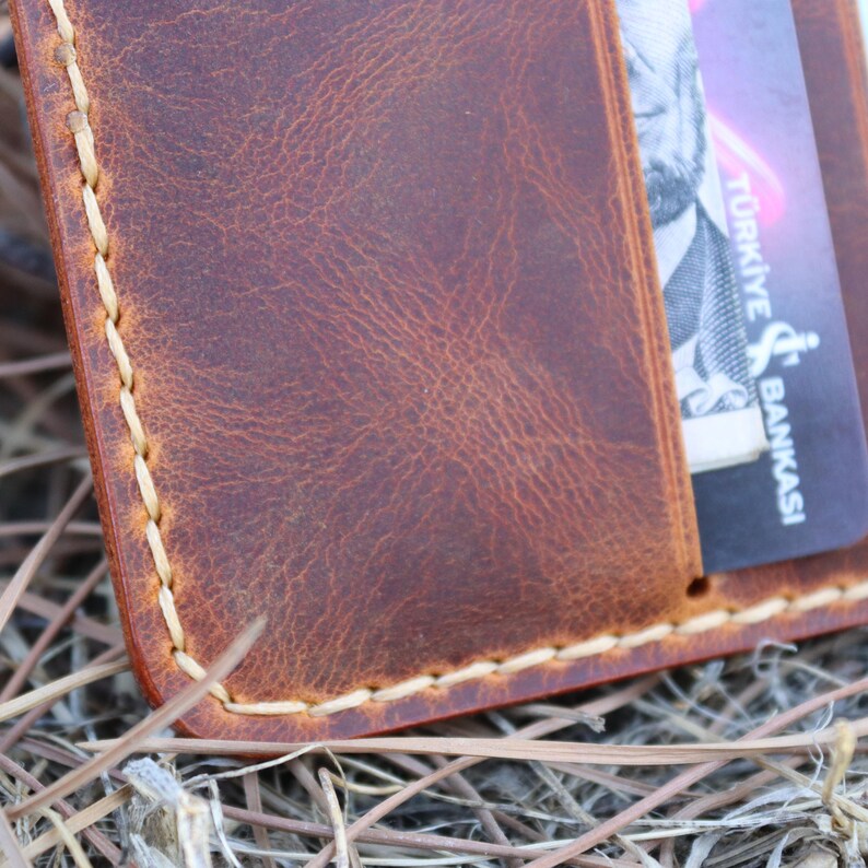 Tarjetero de piel de Caballo Loco hecho a mano: Cartera minimalista de ...