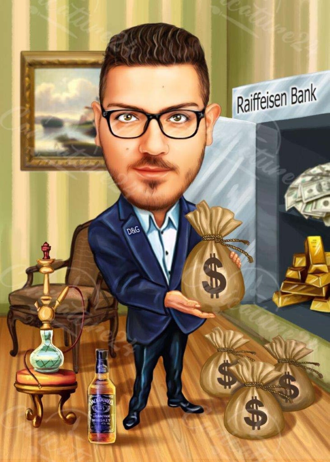 Banker Caricature| Hand-drawn Digital Caricature| Banker Gift ...