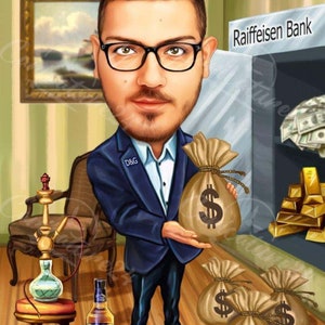 Banker Caricature| Hand-drawn Digital Caricature| Banker Gift ...