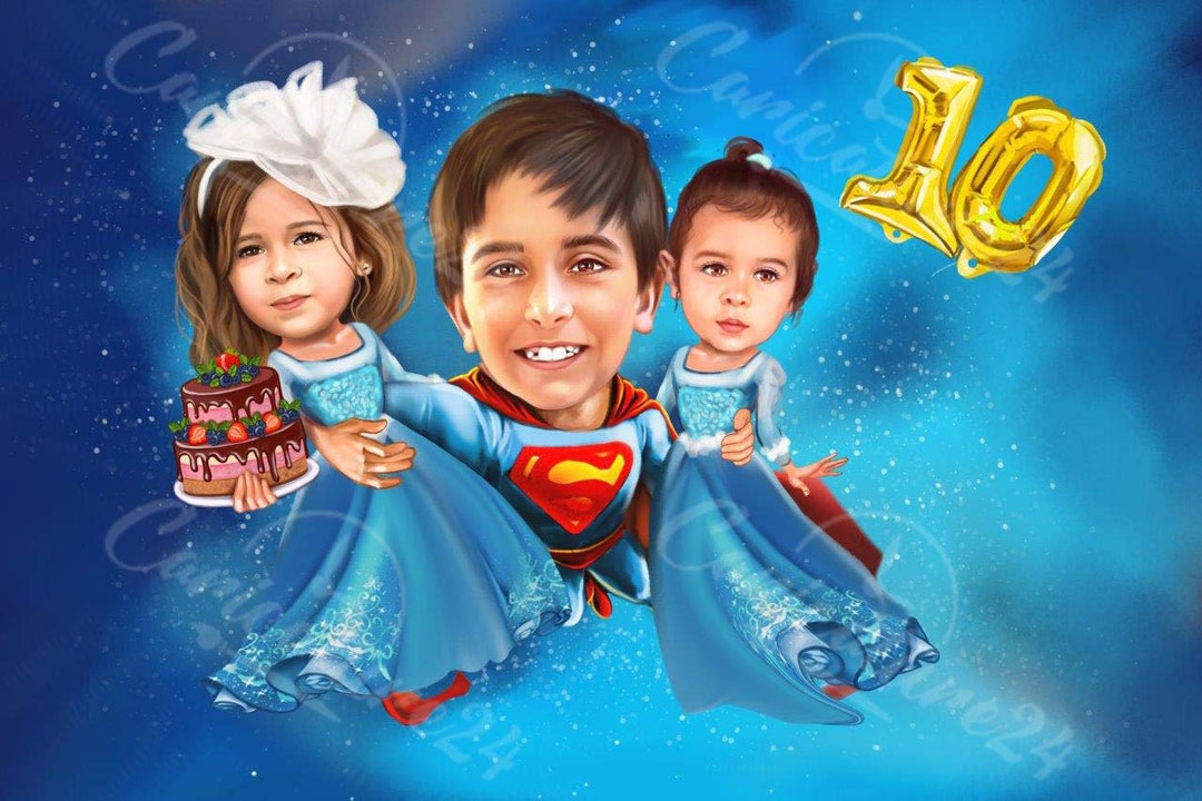 Custom Kids Caricatures From A Photos Personalized Child - Etsy