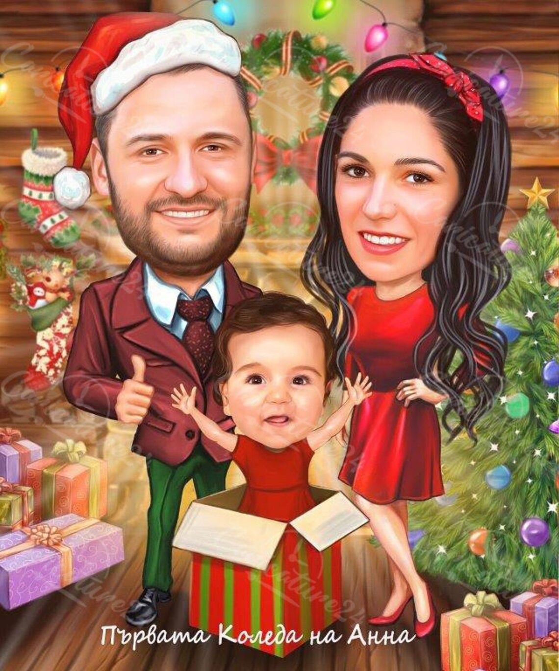 Christmas Caricature Christmas Portrait Caricature From - Etsy