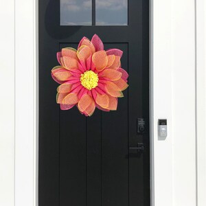 Spring Wreath Fused Petals Flower Wreath Fuscia and Yellow Poly Burlap ...