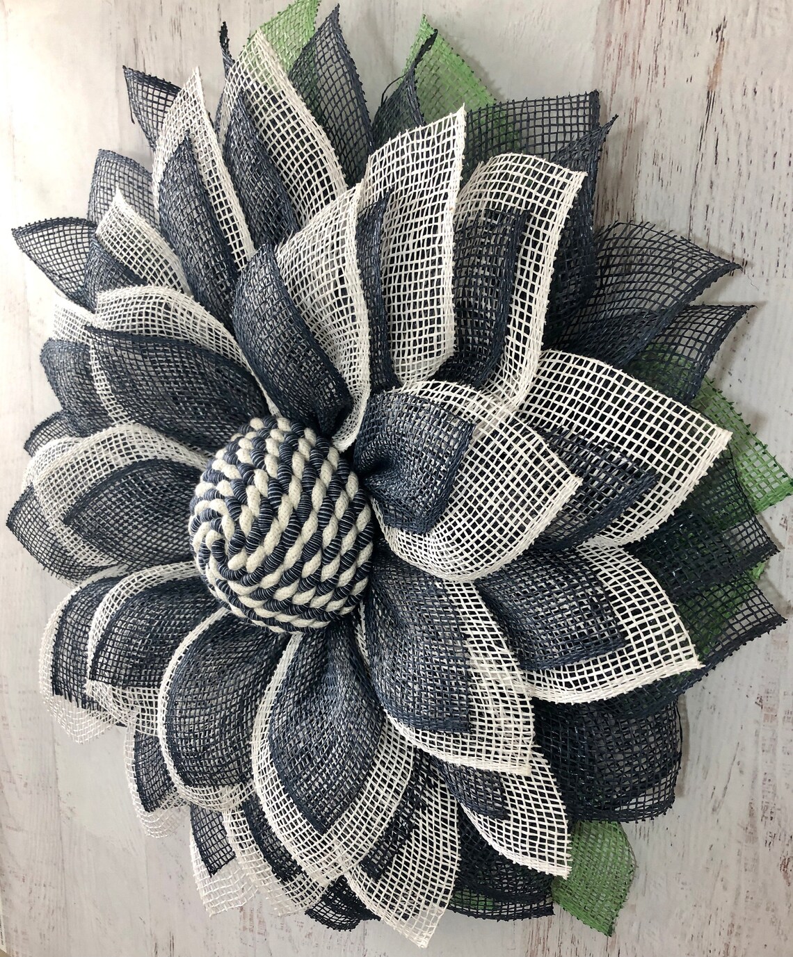 Fabulous Navy Blue /white Poly Burlap Flower Wreath | Etsy