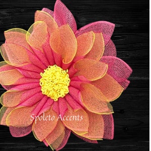 Spring Wreath Fused Petals Flower Wreath Fuscia and Yellow Poly Burlap ...