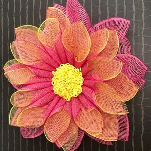 Spring Wreath Fused Petals Flower Wreath Fuscia and Yellow Poly Burlap ...