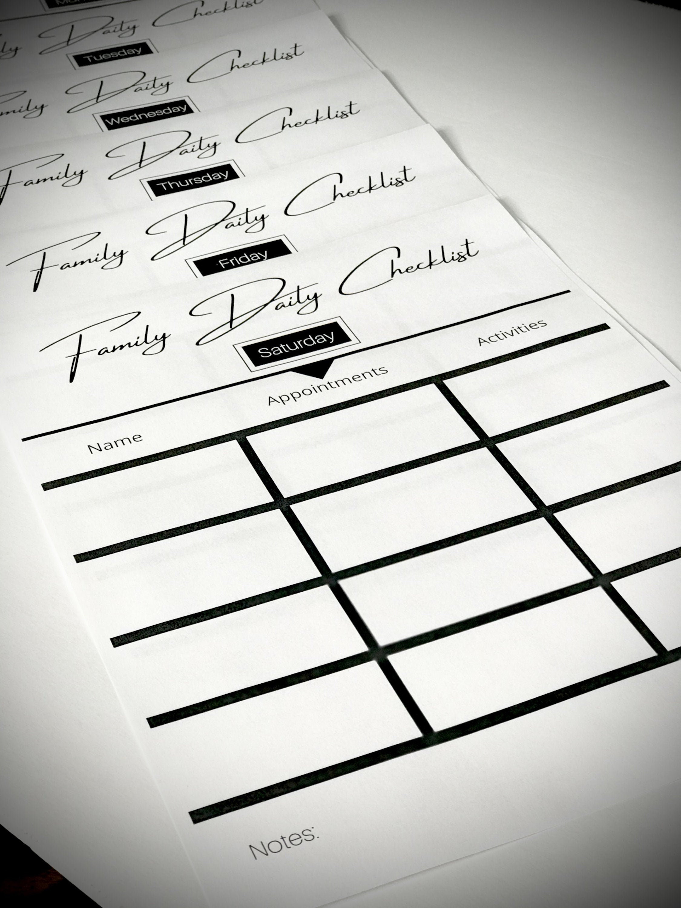 Family Checklist Printable - Etsy