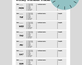 Weekly Workout Tracker, Exercise Planner, Workout Printable, Exercise ...