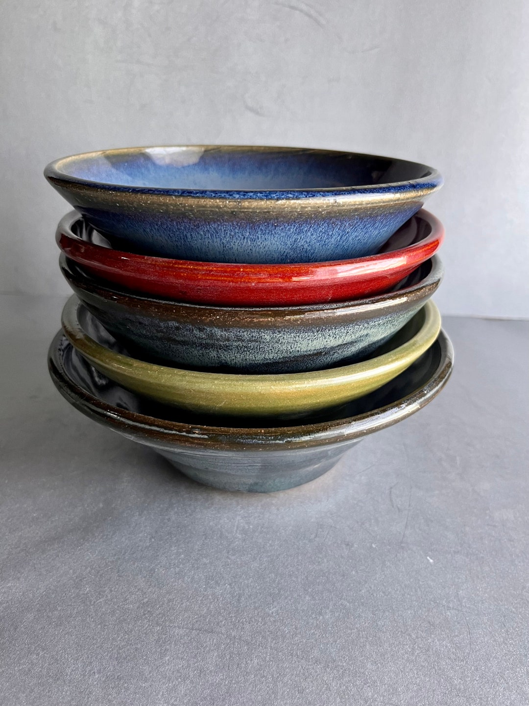 Set of 5 Bowls Handmade and Hand Painted Ceramic Bowls Various Colors ...