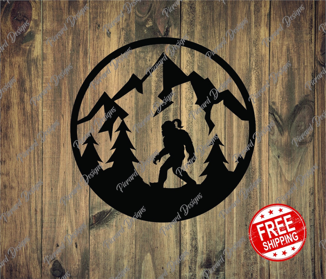 Female Bigfoot Badge Decal – Sasquatch Circle Sticker With Mountains ...