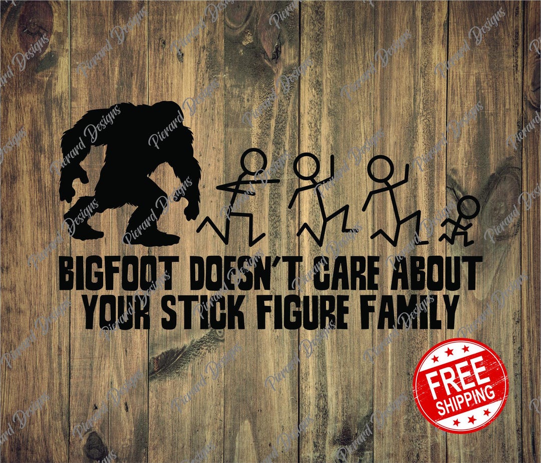 Bigfoot Chasing Stick Figure Family Decal – Funny Sasquatch Doesn't ...