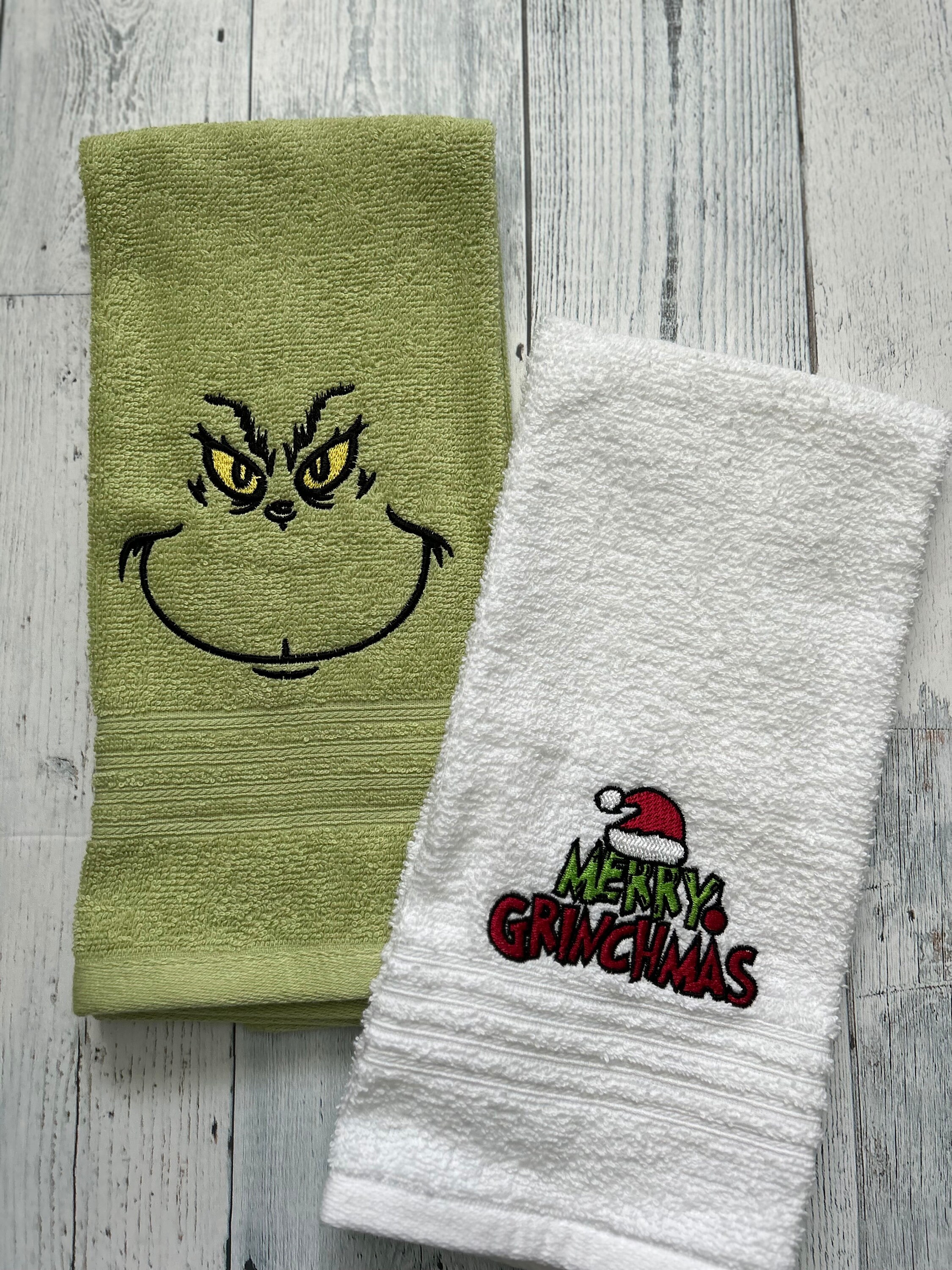 Set of Merry Grinchmas Embroidered Hand Towels-bathroom Hand Towels ...