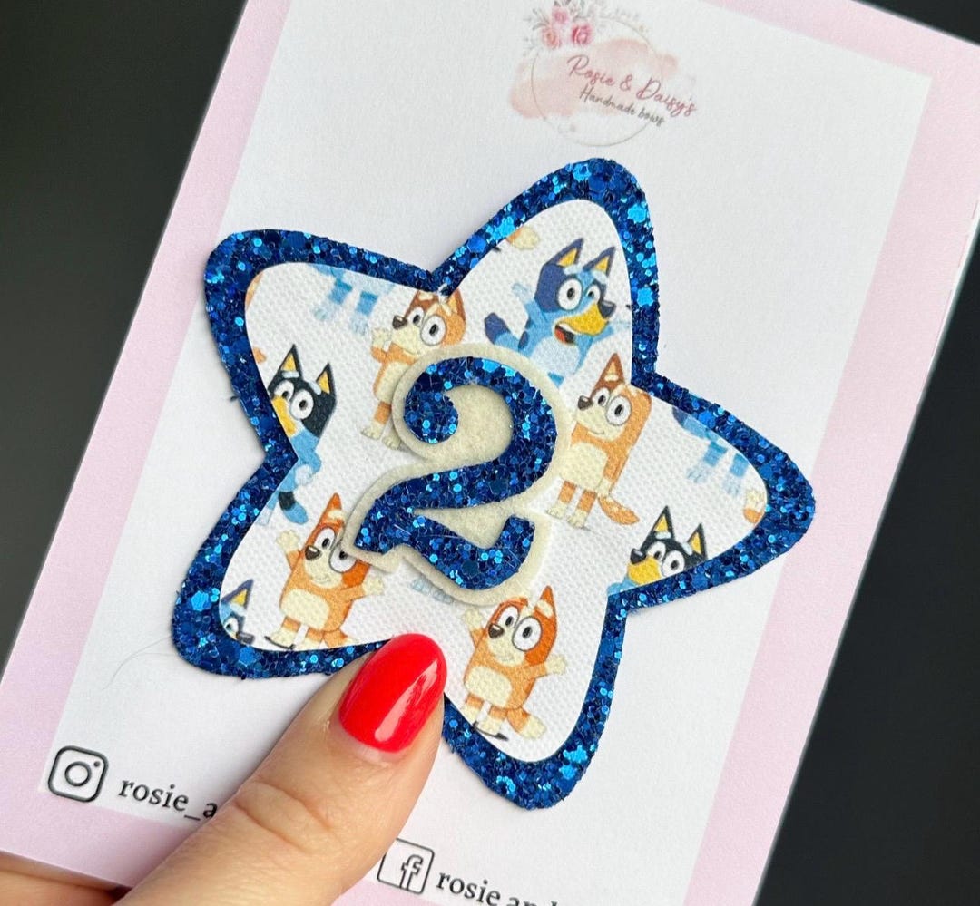 Bluey Birthday Badge, Blue Glitter Badge - Etsy UK