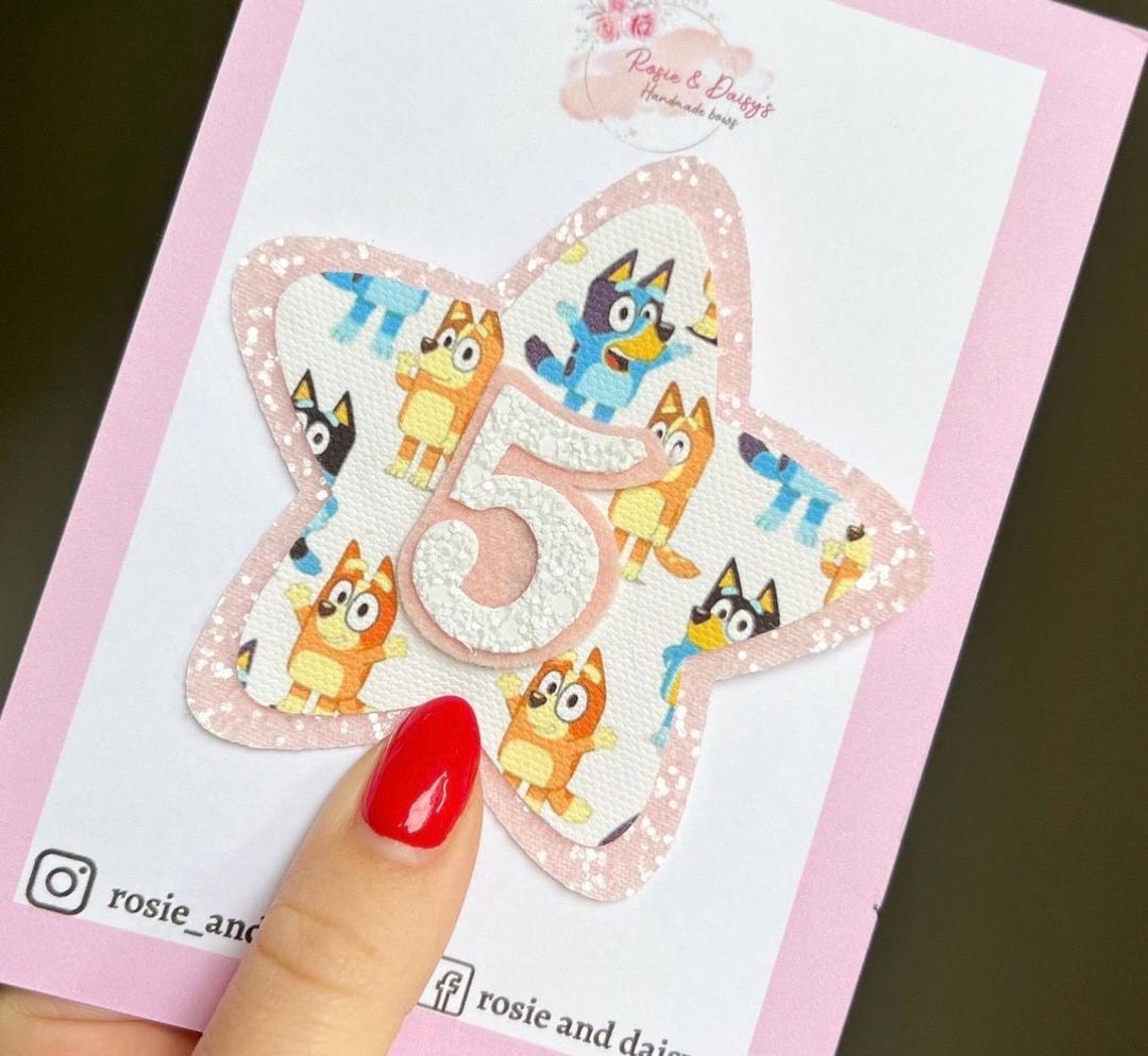 Bluey Birthday Badge, Pink Glitter Badge - Etsy UK