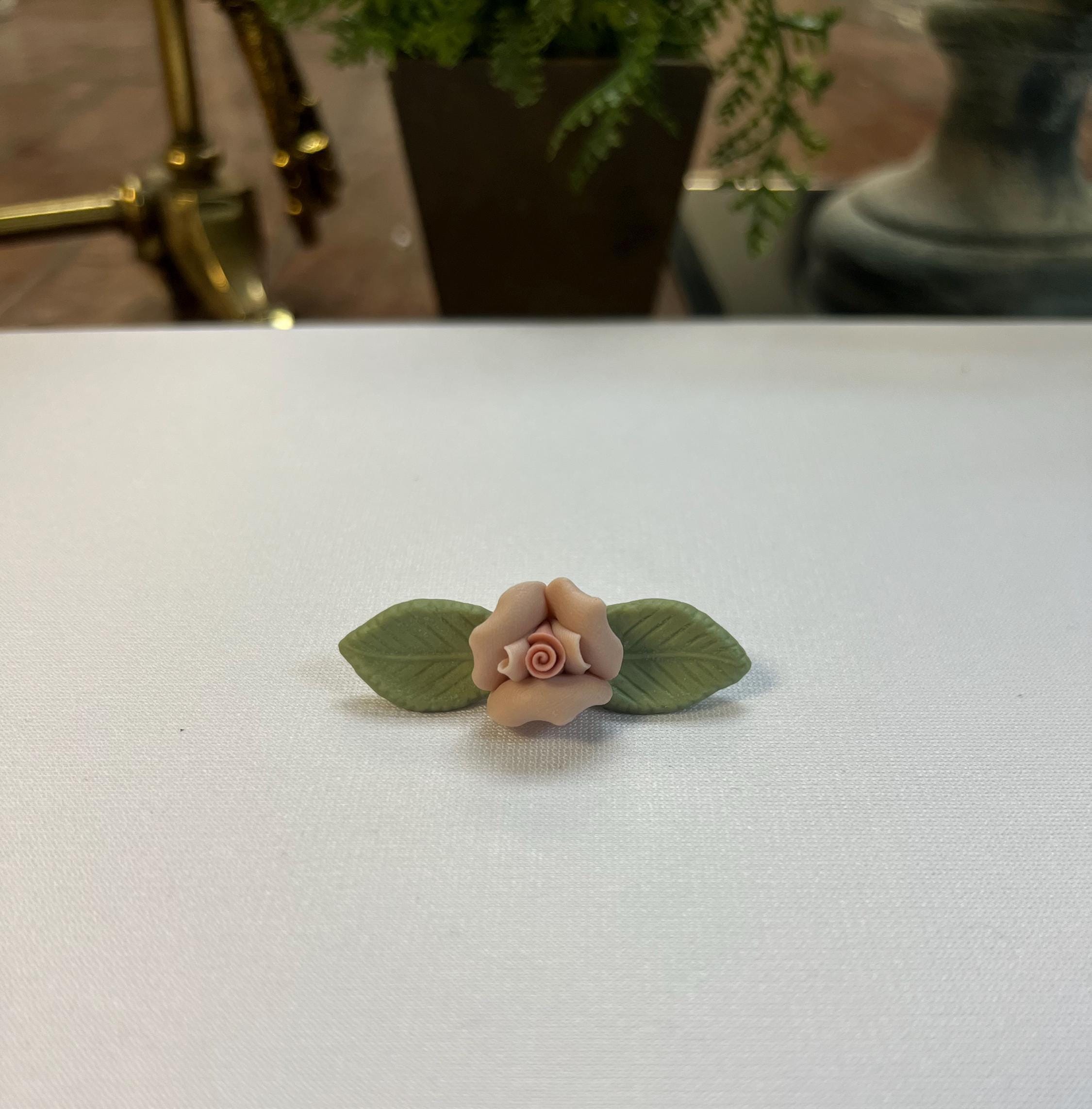 Handmade Pink Porcelain Rose & Green Leaf Bar Pin - Etsy