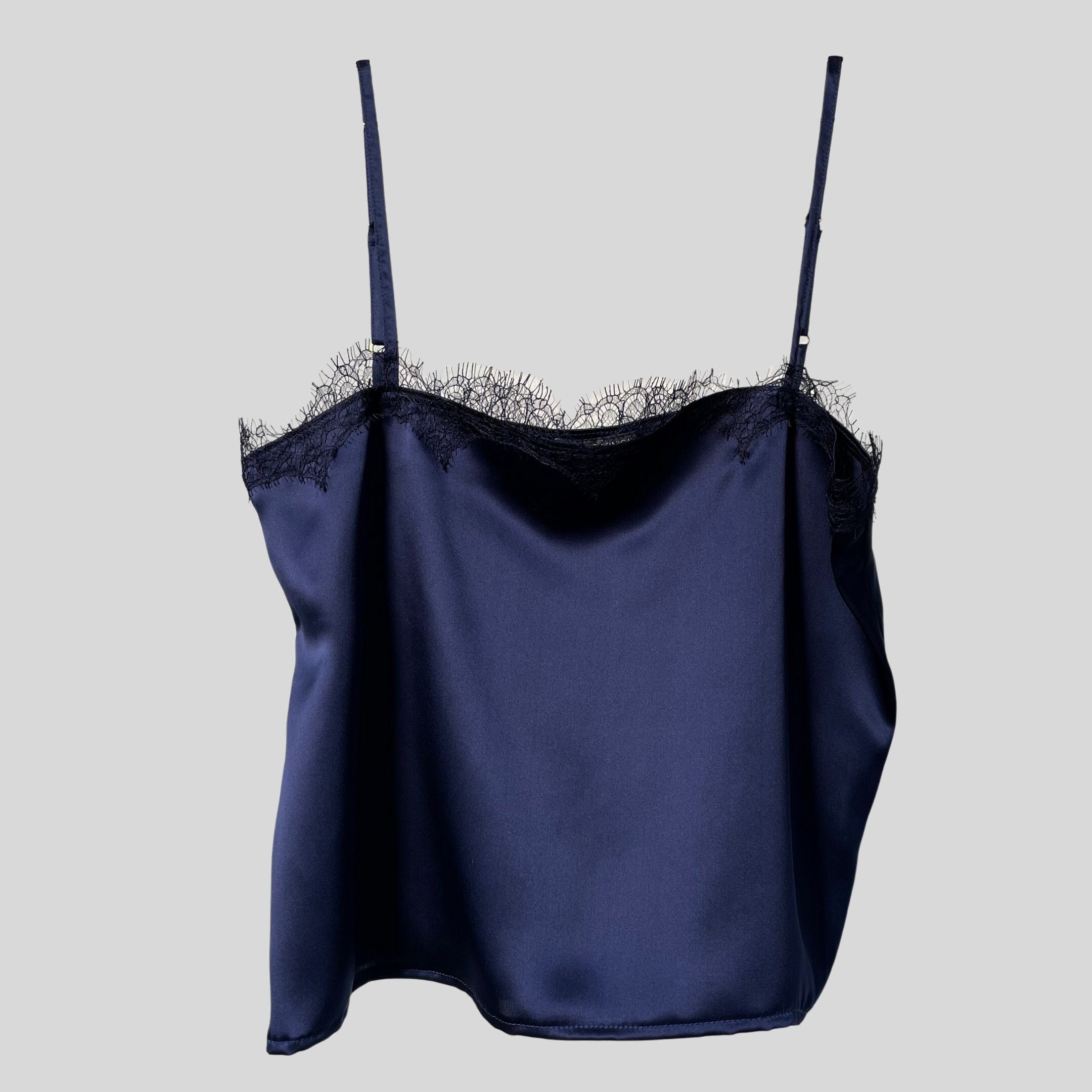 100% Silk & French Lace Camisole in Midnight Blue Limited Edition. Made ...