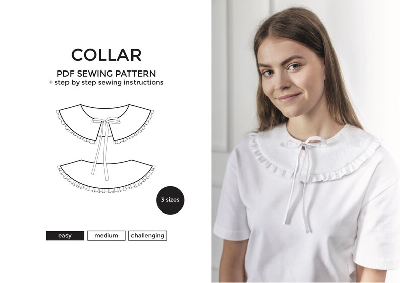 Detachable Collar Pattern PDF Digital Printable Sewing Pattern 3 Sizes ...