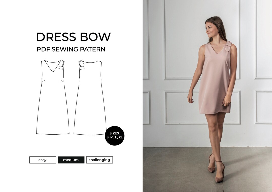 Dress With a Bow Pattern | PDF Digital Printable Sewing Pattern | Easy ...
