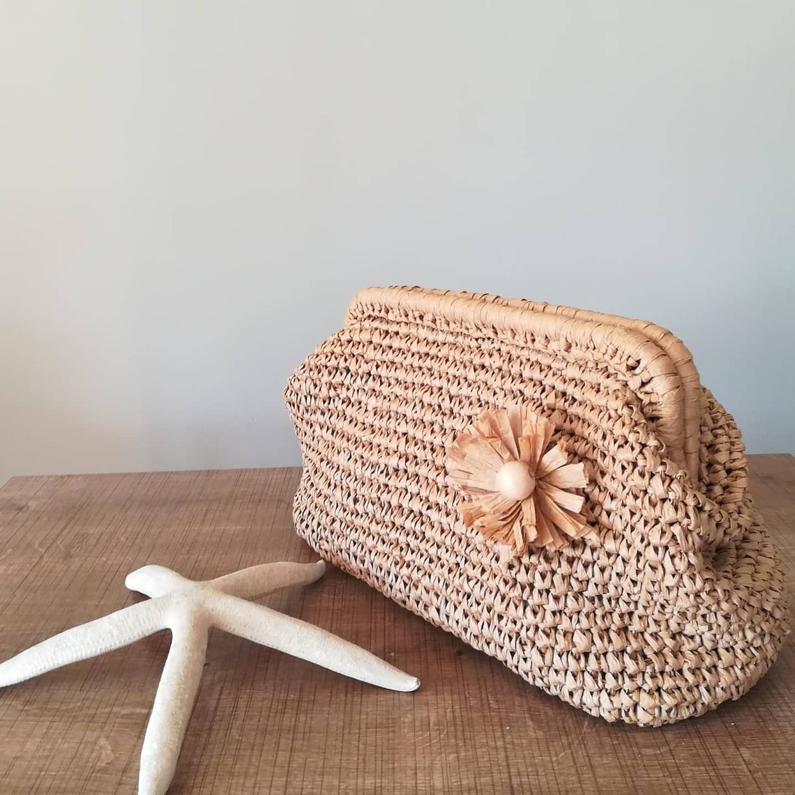 Raffia Bag CLUTCH Raffia Bag Coach Natural Hand-knitted - Etsy