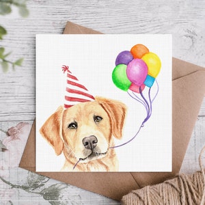 Yellow Labrador Birthday Card/yellow Lab Holding Rainbow Balloons ...