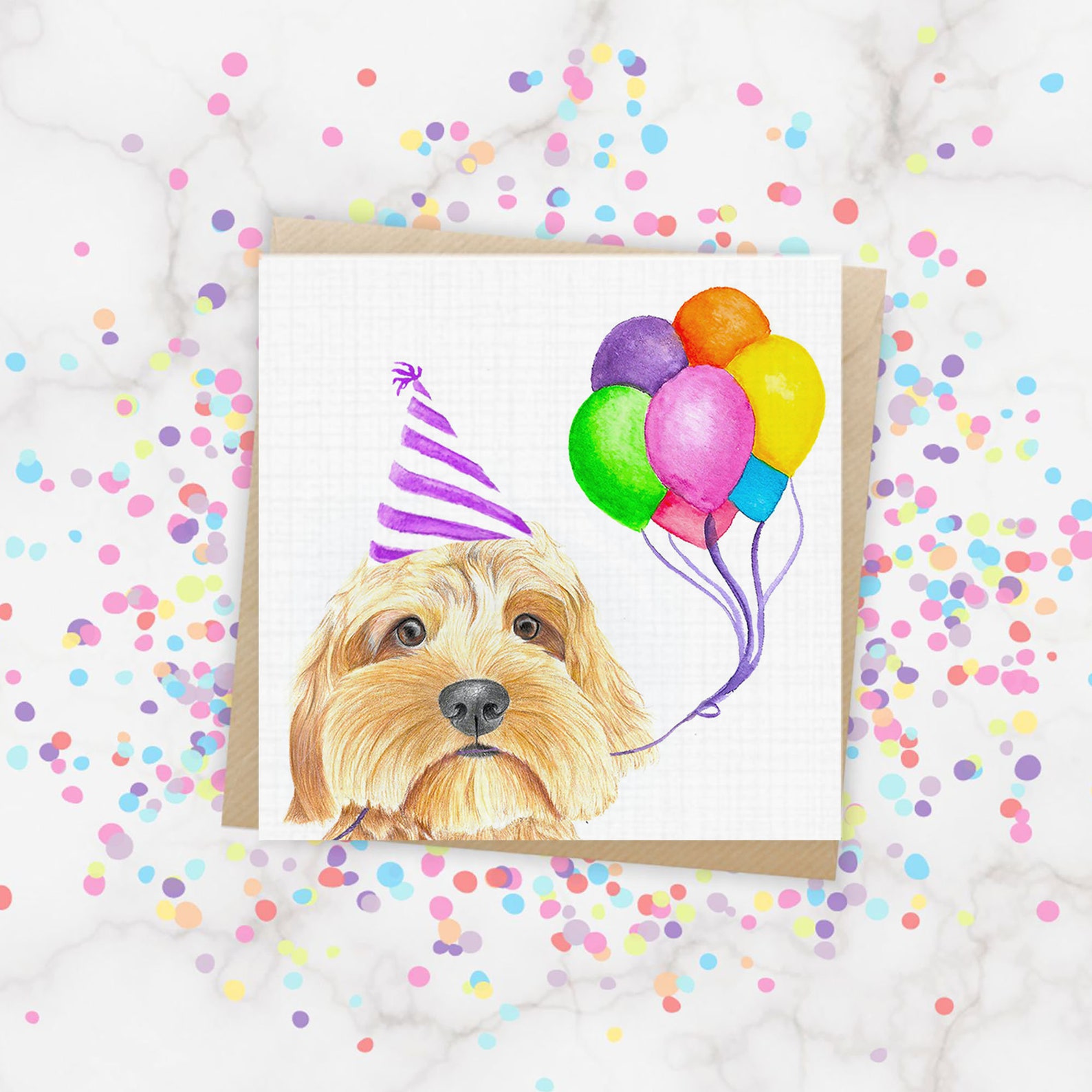 Gold Cockapoo Birthday Card/apricote Cockerpoo Dog With - Etsy UK