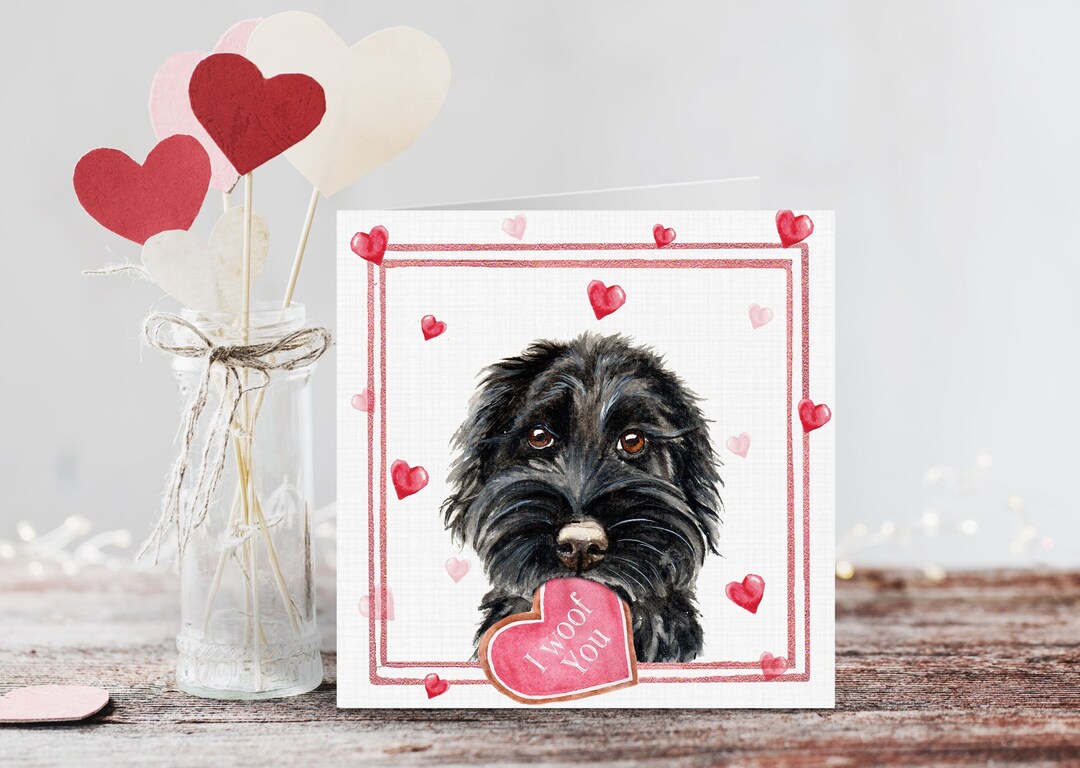 Black Cockapoo Anniversary Card / Cockerpoo Dog With Heart Balloons / I ...