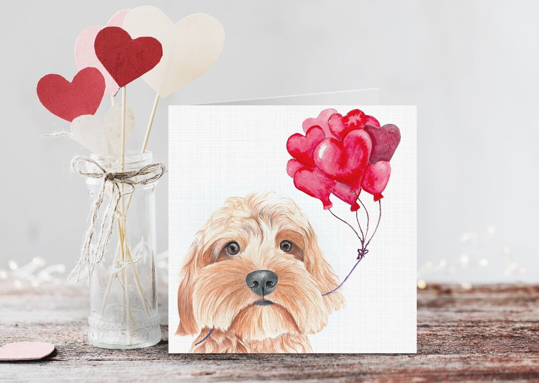 Gold Cockapoo Anniversary Day Card / Apricot Cockerpoo Dog With Heart ...