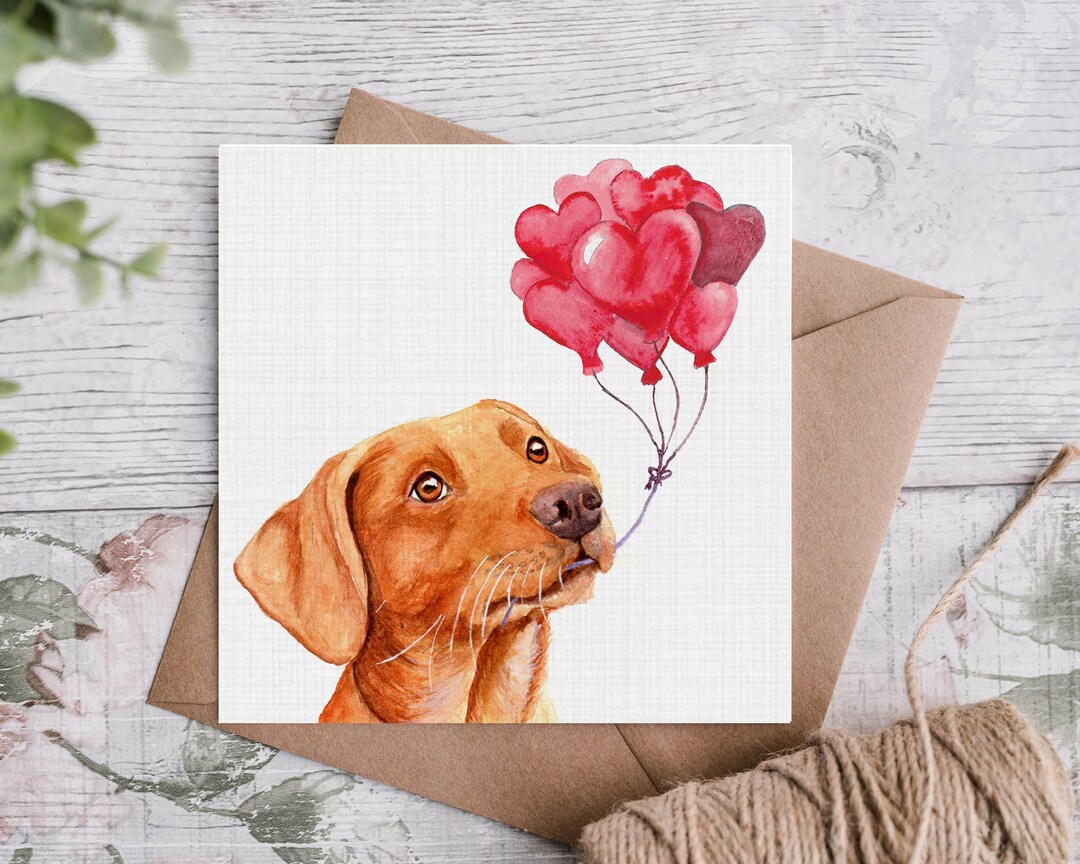 Red Fox Labrador Anniversary Card/ Red Lab Holding Heart - Etsy