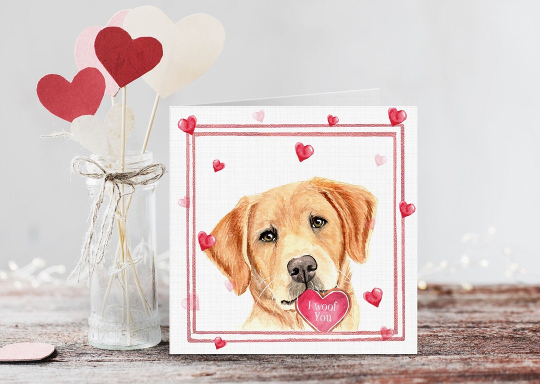 Labrador Valentins Day Card / Yellow Lab With Heart Balloons / Dog ...