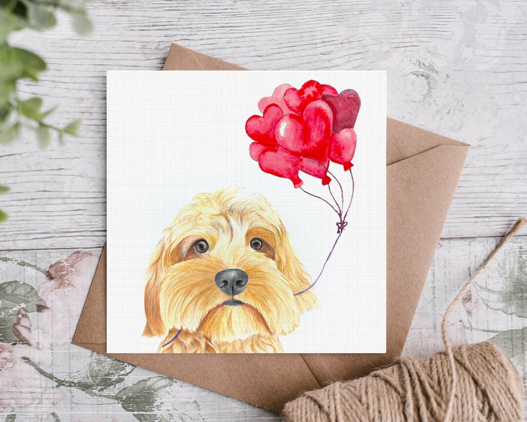 Gold Cockapoo Anniversary Card/apricot Cockerpoo Dog With Heart ...