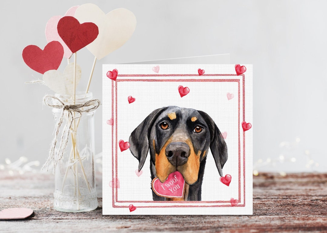 Doberman Pinscher Valentines Day Card/ Black and Tan Dobie / Greetings ...