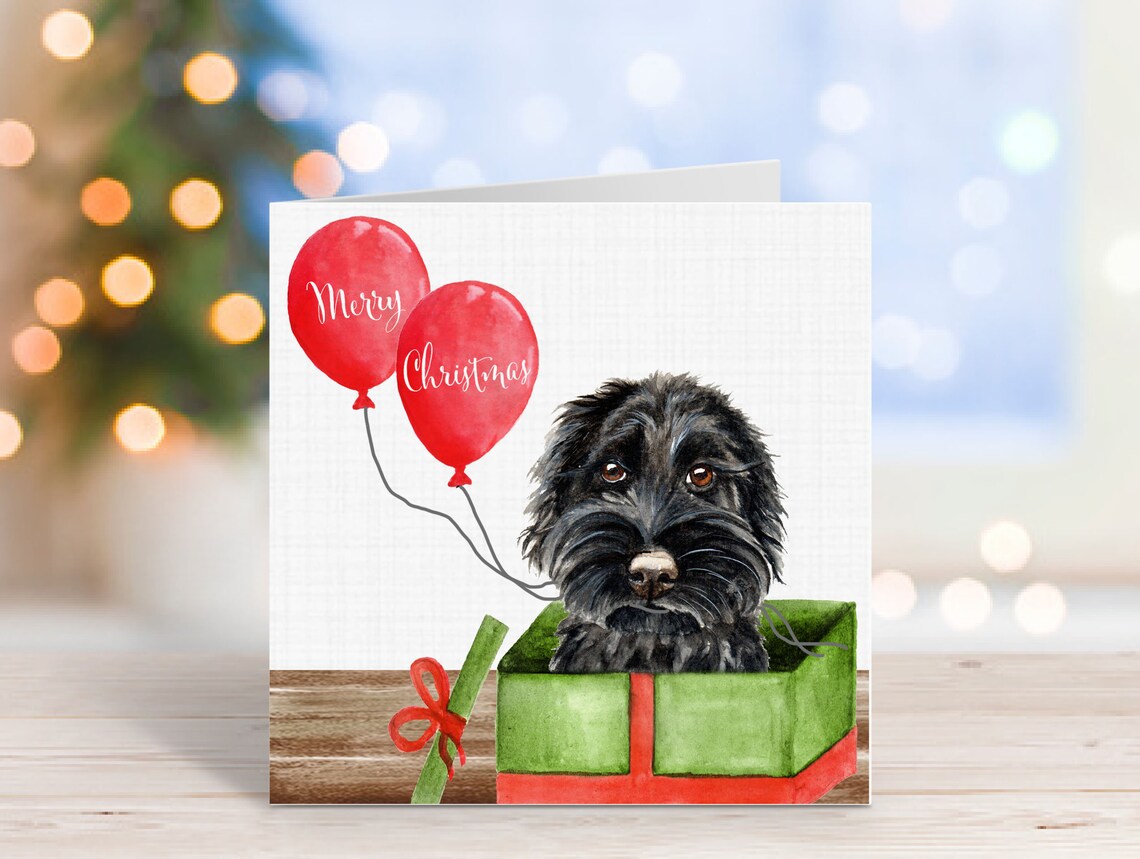 Black Cockerpoo Christmas Card/Cockapoo In Santa Hat/Dog In | Etsy