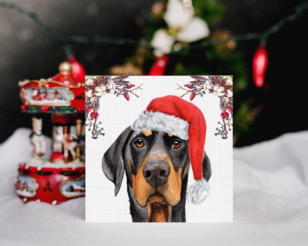 Doberman Christmas Cards: Watercolor Dog in Santa/elf Hat - Etsy