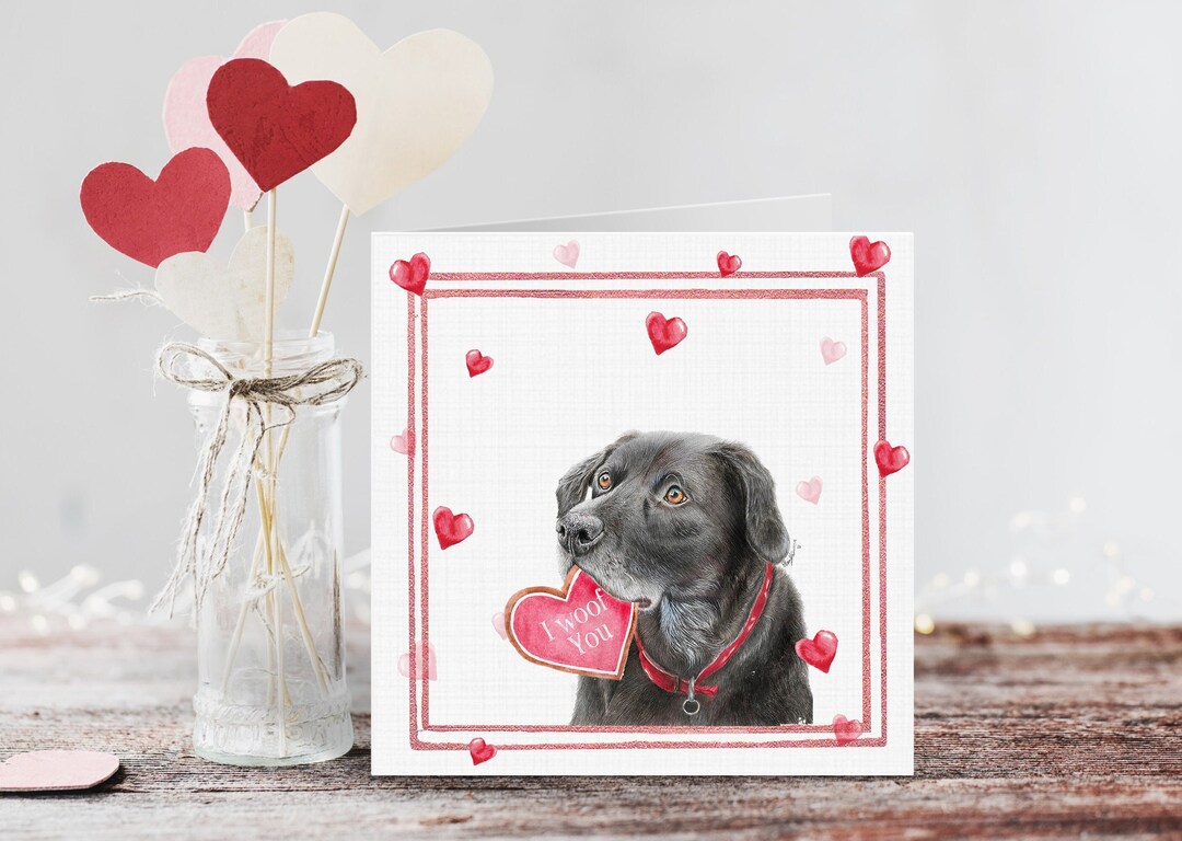 Black Labrador Dog Valentines Day Card / Lab Anniversay Card / I Woof ...